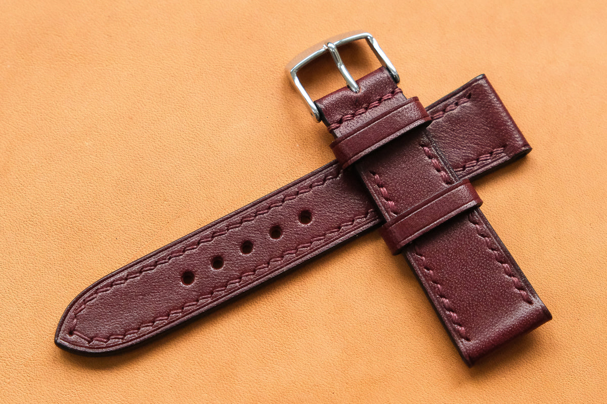 Wickett & Craig Bridle Burgundy Full Stitch Leather Watch Strap – THE ...