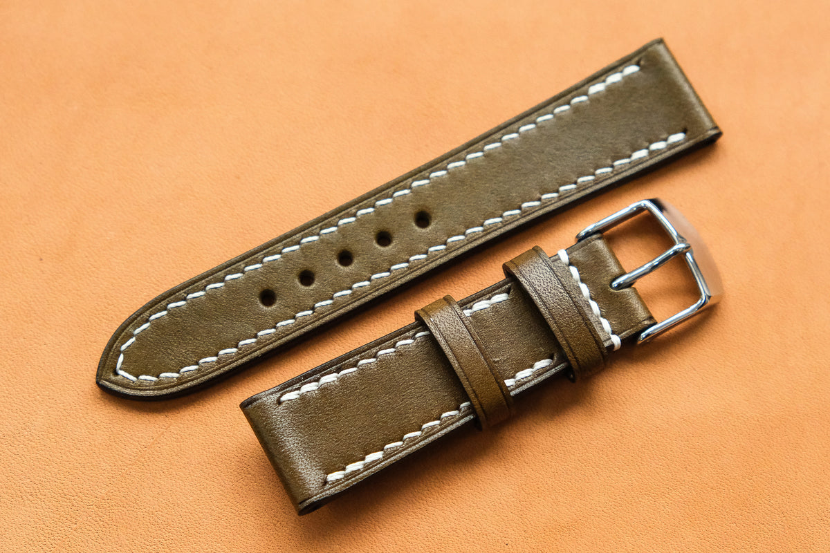 Wickett & Craig Bridle Olive Full Stitch Leather Watch Strap – THE ...