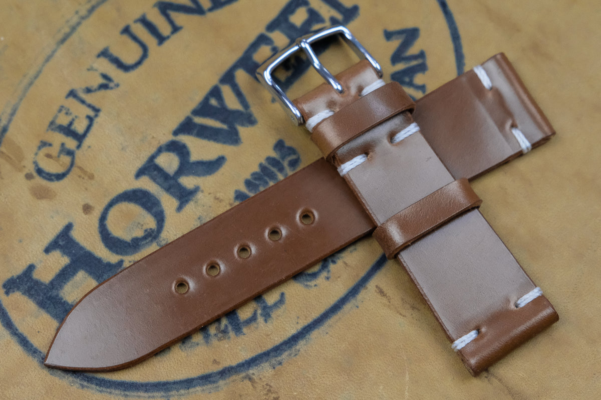 Horween Shell Cordovan Bourbon Unlined Side Stitch Leather Watch Strap ...