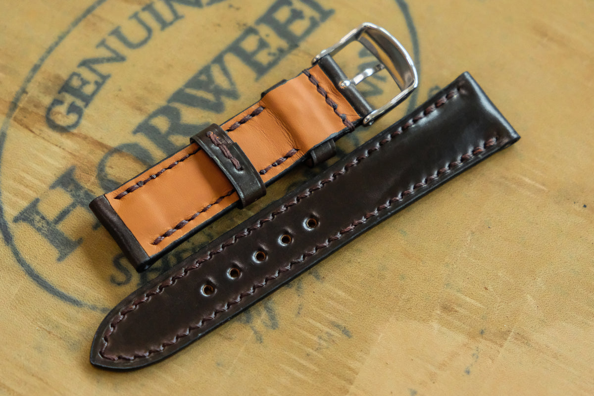 Horween Shell Cordovan Dark Cognac Half Padded FS Leather Watch Strap ...