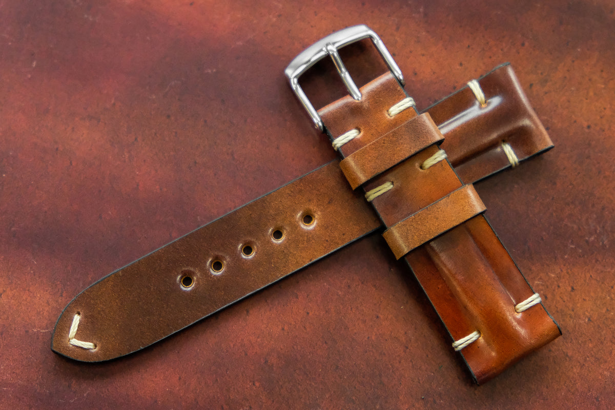 Horween Shell Cordovan Marbled Colour 8 Half Padded SS Leather Watch S ...