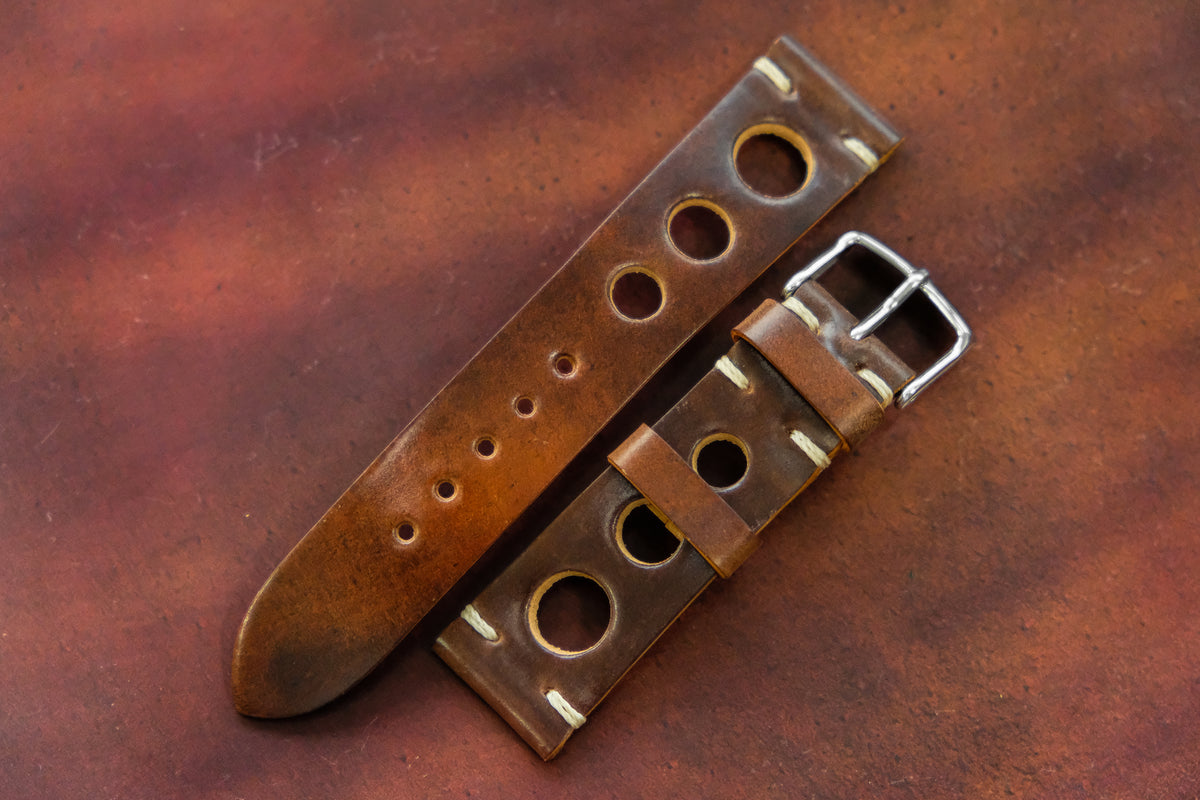 Horween Shell Cordovan Marbled Colour 8 Unlined Rally Leather Watch St ...