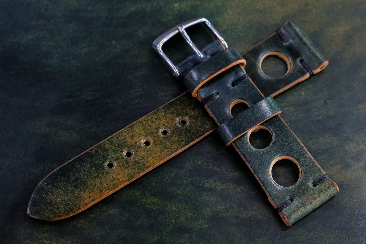 Horween Shell Cordovan Marbled Black Unlined Rally Leather Watch Strap ...