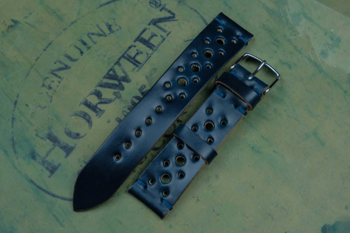 Horween Shell Cordovan Navy Unlined Racing Leather Watch Strap – THE ...