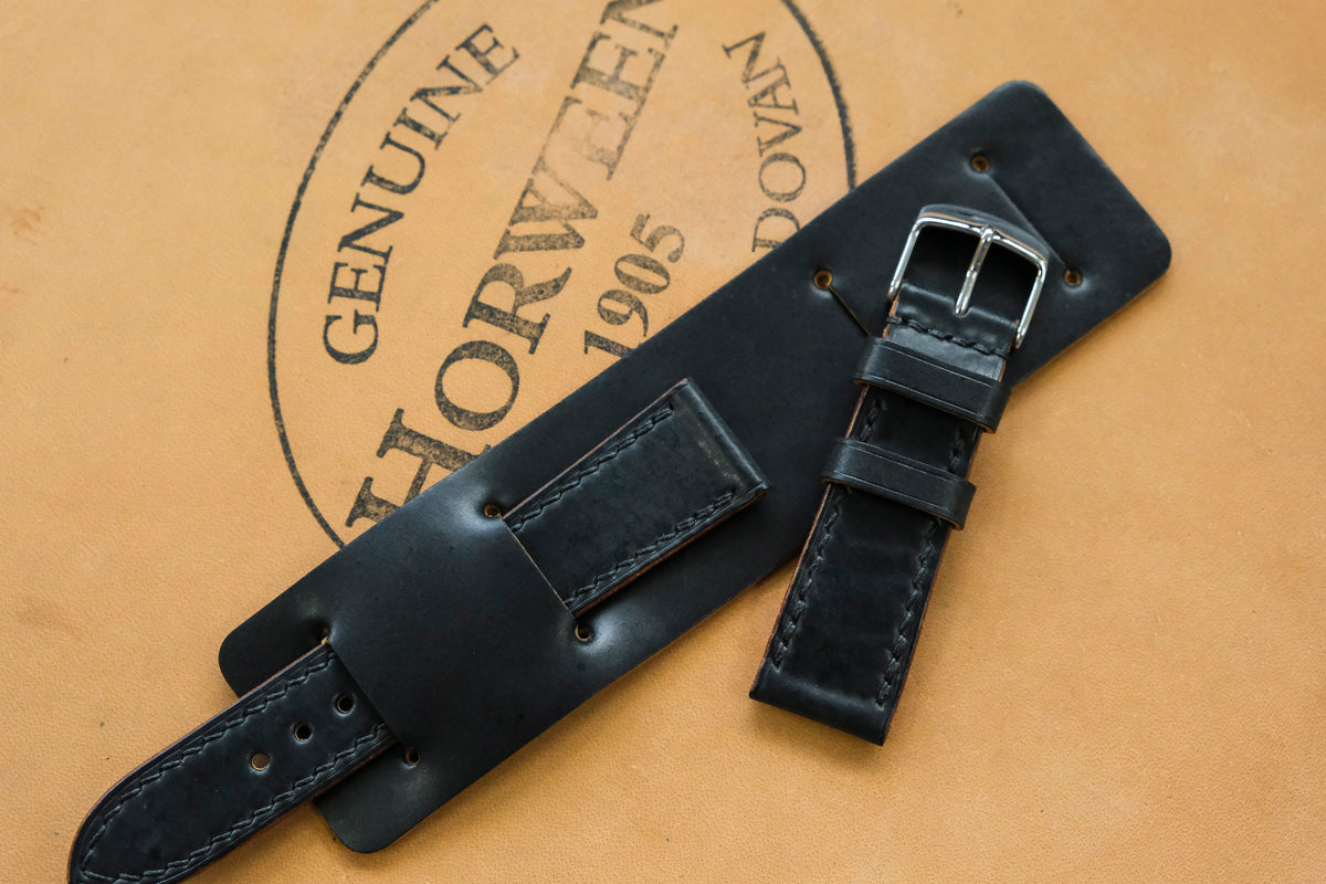 Horween Shell Cordovan Tumbled Black Full Stitch Newman Bund Strap ...