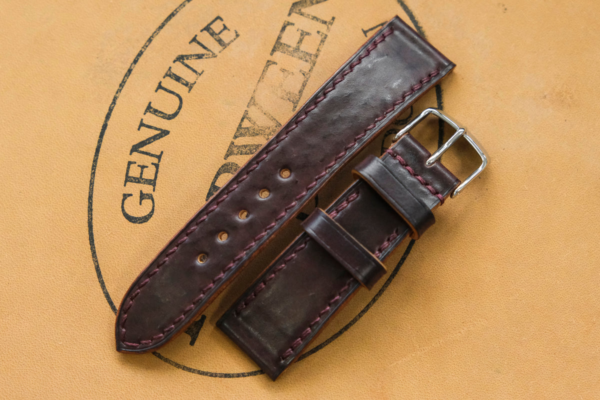 Horween Shell Cordovan Tumbled Colour 8 Full Stitch Leather Watch Stra ...