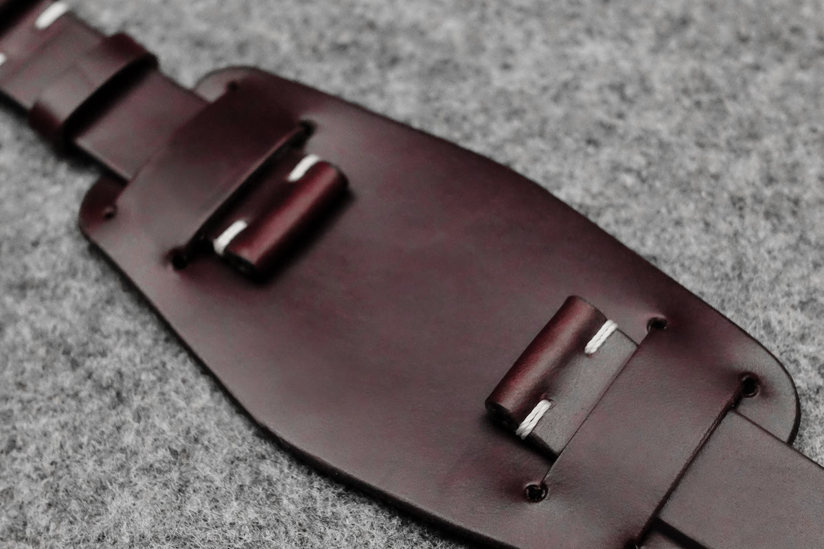Horween Chromexcel Burgundy Unlined Side Stitch Leather Bund Watch Str ...