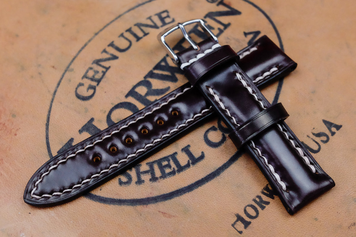 Horween Shell Cordovan Colour 8 Half Padded FS Leather Watch Strap ...