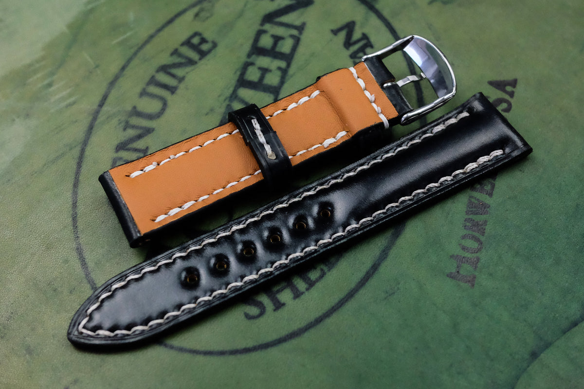 Horween Shell Cordovan Black Half Padded FS Leather Watch Strap – THE ...