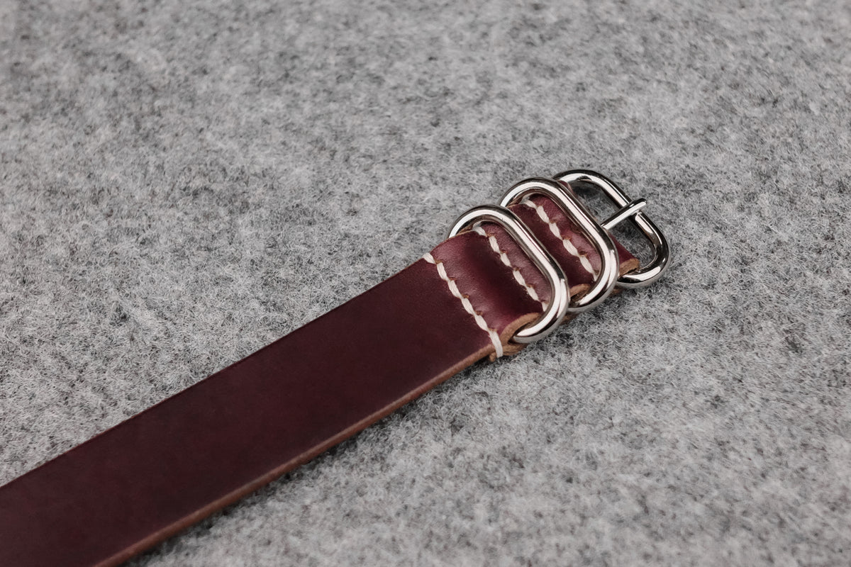 Horween Chromexcel Burgundy 3 Ring Pass Through Leather Strap – THE ...