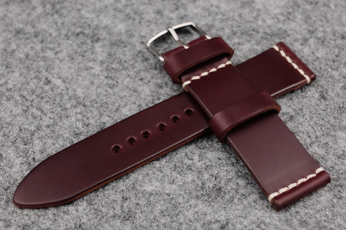 Horween Chromexcel Burgundy Unlined Top Stitch Leather Watch Strap ...
