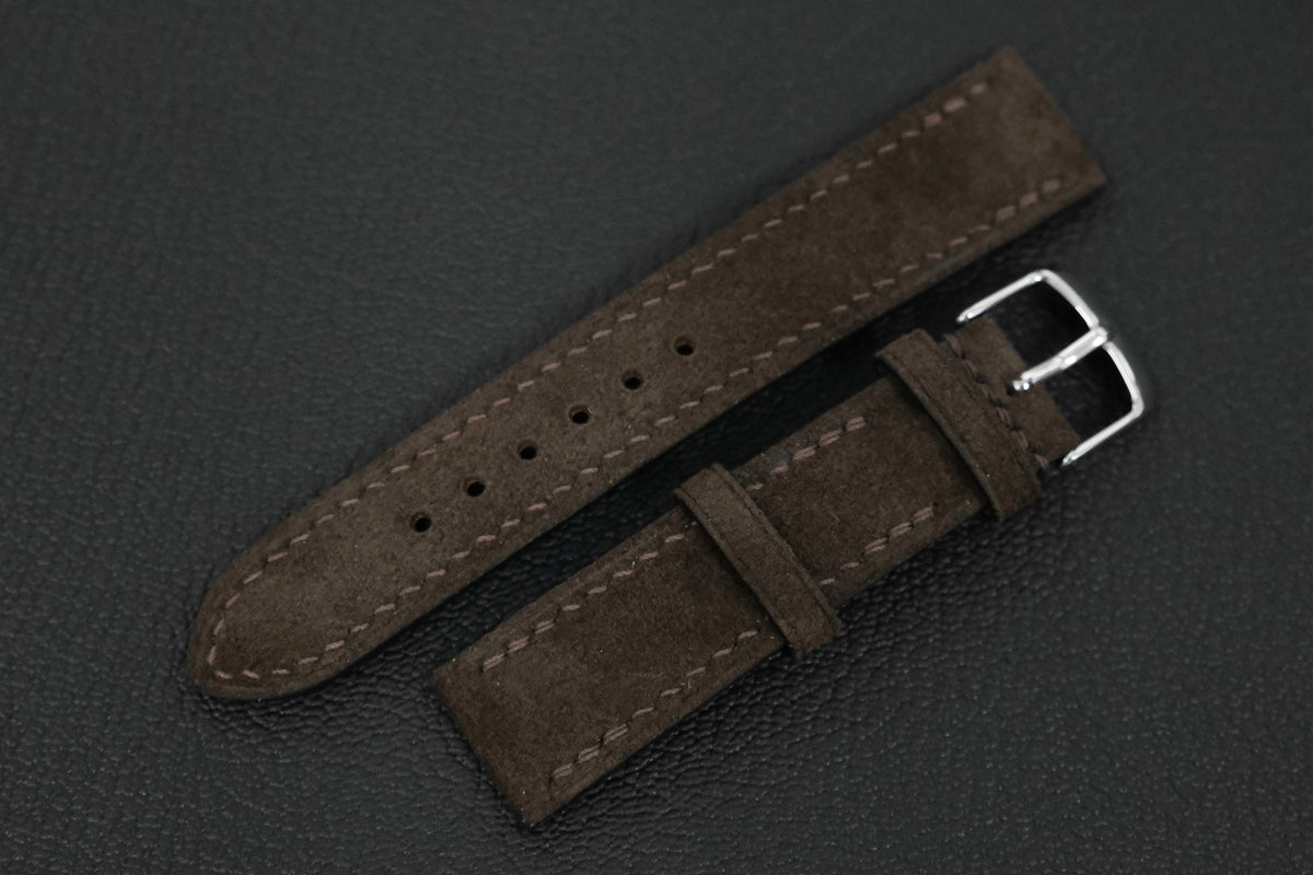 Italian Suede Dark Brown Full Stitch Leather Watch Strap – THE HOUSE OF ...