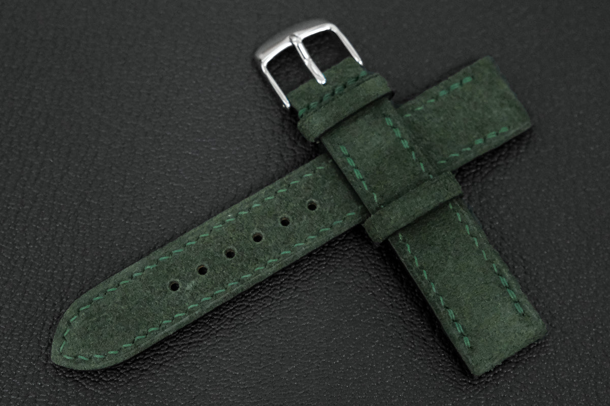 Italian Suede Moss Green Full Stitch Leather Watch Strap – THE HOUSE OF ...