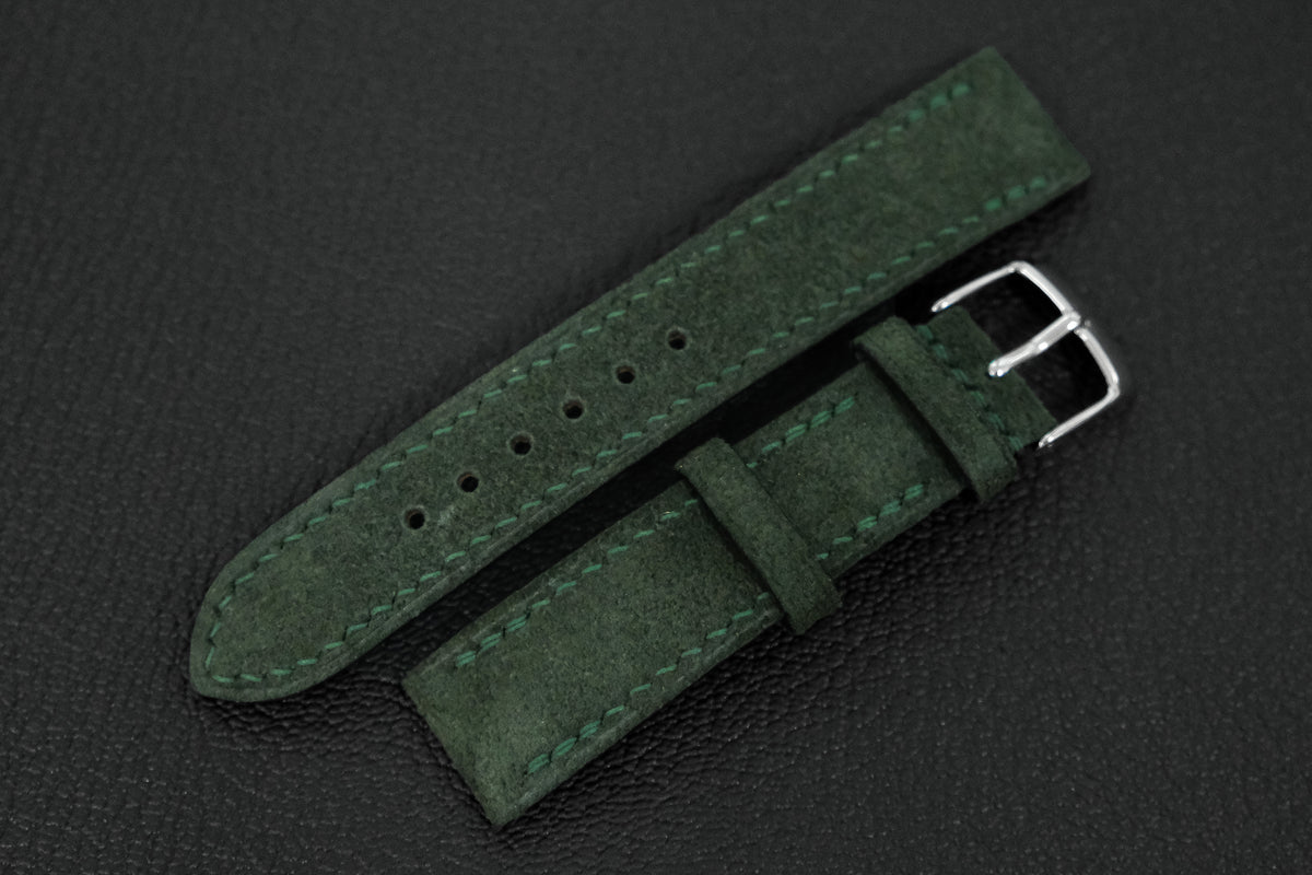 Italian Suede Moss Green Full Stitch Leather Watch Strap – THE HOUSE OF ...