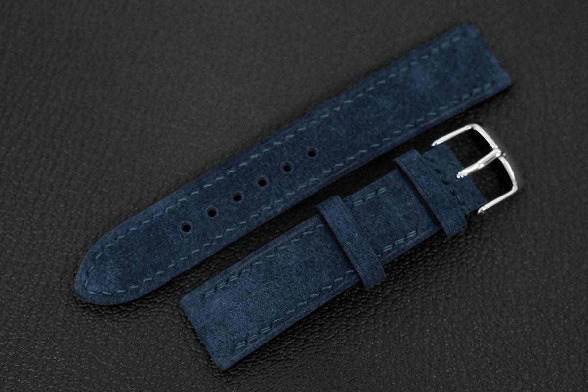 Italian Suede Navy Blue Full Stitch Leather Watch Strap – THE HOUSE OF ...